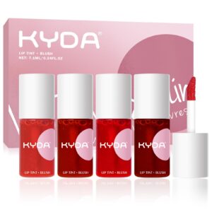 kyda 4 colors lip tint stain kit, water gel lip tint, natural matte finish, moisturizing waterproof lipstick, lasting lips tattoo makeup, by ownest beauty