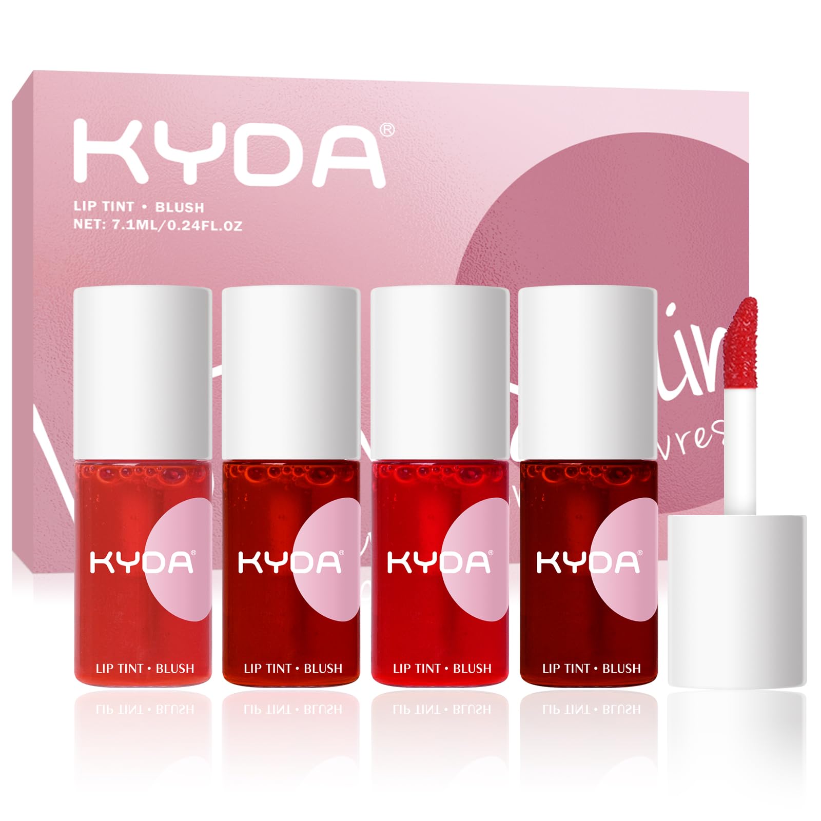 KYDA 4 Colors Lip Tint Stain Kit, Water Gel Lip Tint, Natural Matte Finish, Moisturizing Waterproof Lipstick, Lasting Lips Tattoo Makeup, by Ownest Beauty