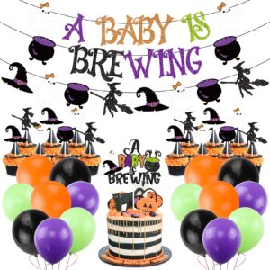 halloween baby shower decorations, halloween a baby is brewing banner garland halloween cake topper balloons set for boy girl halloween baby shower pregnancy celebration gender reveal party supplies