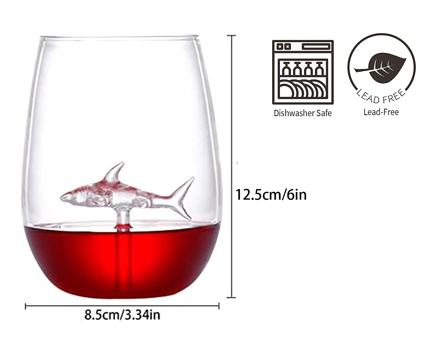 Shark Wine Glass, Premium Crystal Glasses with Shark Inside Shark Stemless Wine Glass, for Birthday Anniversary Wedding Party Christmas Father's Day Perfect for Red and White Wines（Set of 2）