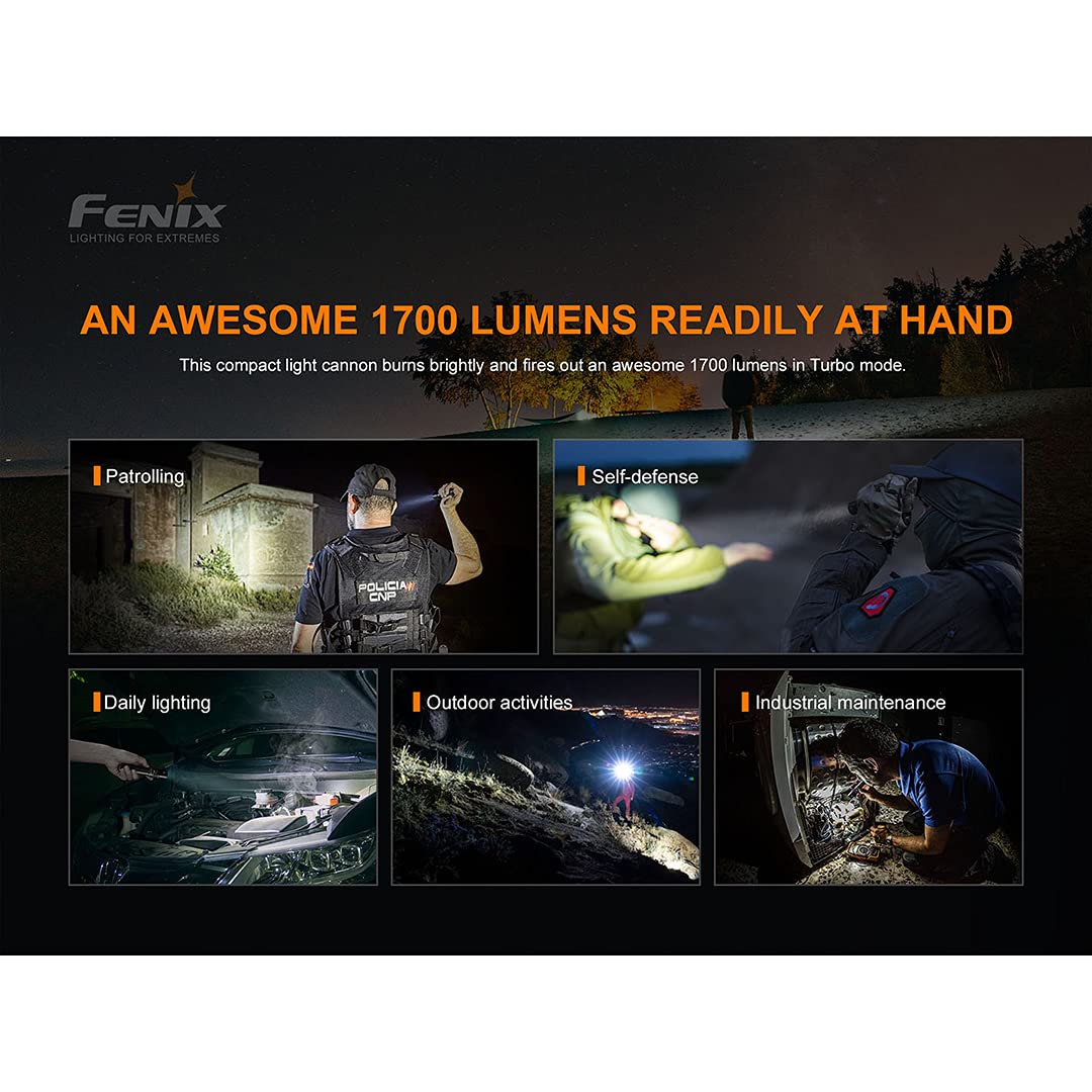 Fenix PD35 v3.0 Rechargeable Tactical Flashlight, 1700 Lumens EDC with Battery and LumenTac Organizer (Black)