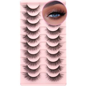 false eyelashes mink lashes natural wispy cat eye lashes fluffy eyelashes pack 3d strip short volume fake eyelashes 10 pairs by geeneiya