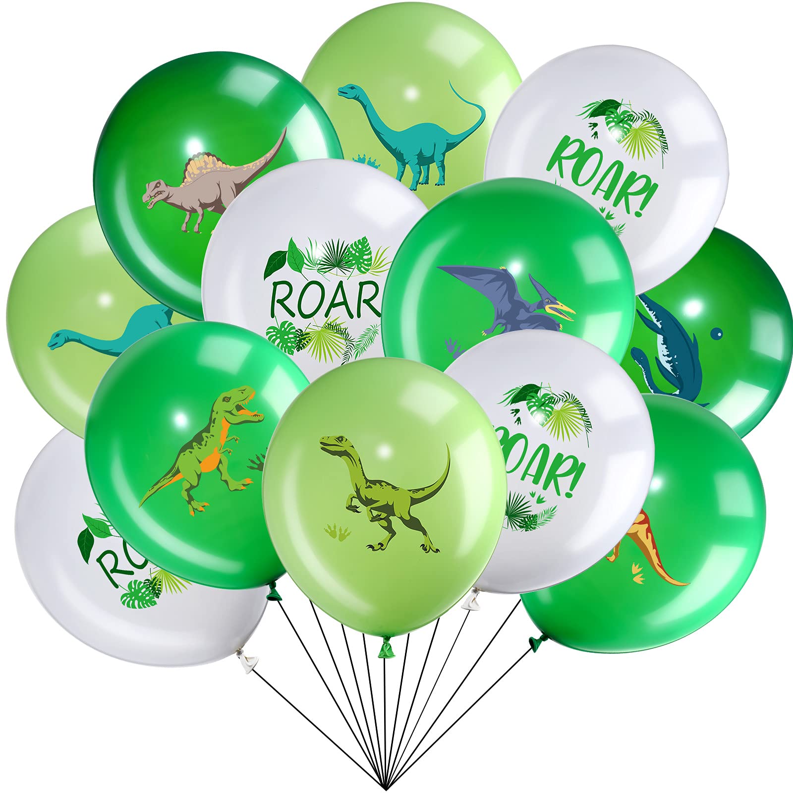 Zomiboo 36 Pcs Dino Balloons Dinosaur Latex Balloons for Birthday Children Party 12 Inch Green Dinosaur Balloons Jurassic Jungle Themed Decoration for Kids Boys Birthday Party Baby Shower Supplies