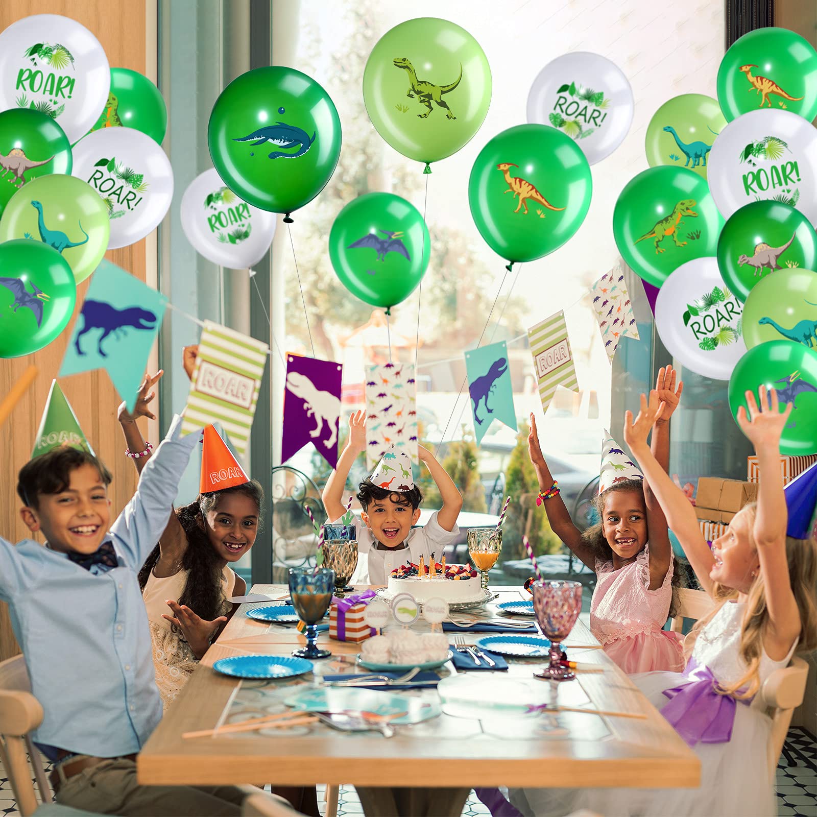 Zomiboo 36 Pcs Dino Balloons Dinosaur Latex Balloons for Birthday Children Party 12 Inch Green Dinosaur Balloons Jurassic Jungle Themed Decoration for Kids Boys Birthday Party Baby Shower Supplies