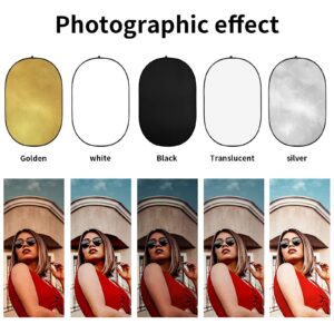 Godox 40"x60"/100x150cm Collapsible Photography Light Reflector, 5-in-1 Oval Multi Disc Diffuser with Carrying Bag - Gold, Silver, Black, White, Translucent for Studio Outdoor Lighting