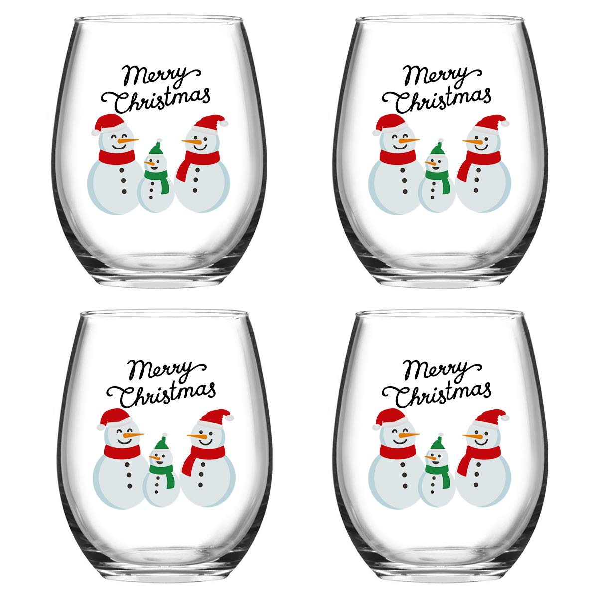 Futtumy Christmas Gift, Merry Christmas Snowmen Stemless Wine Glass for Men Women Dad Mom Friend Family, Funny 15oz Snowman Wine Glass for Christmas, Set of 4