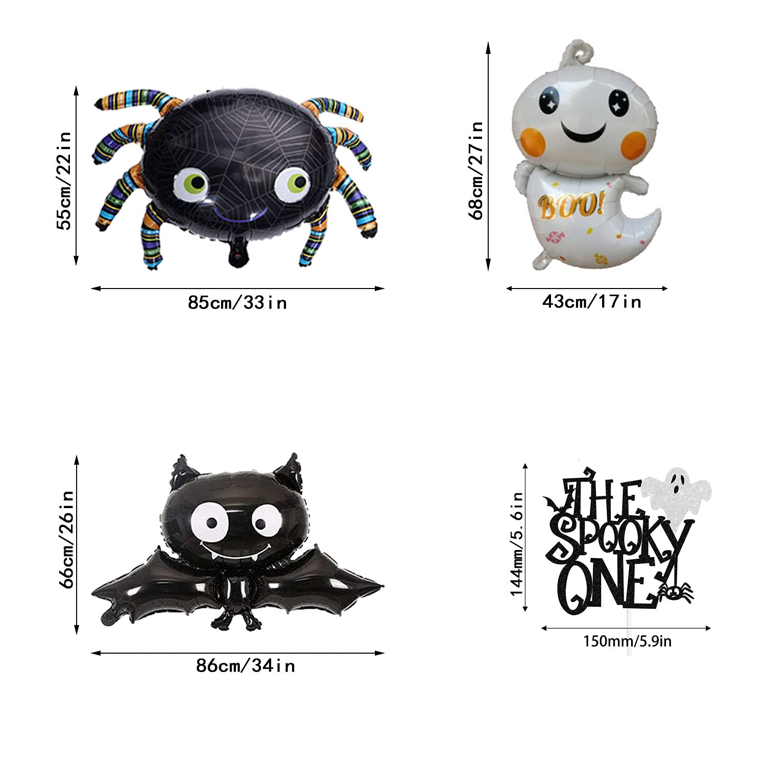 Halloween Themed 1st Birthday Party Decorations The Spooky One Balloon Cake Topper Lovely Spider Ghost Bat Foil Balloon for Halloween Boy Girl First Birthday