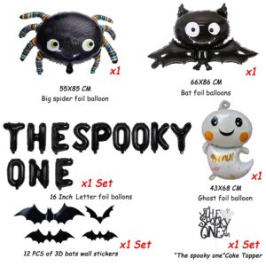 Halloween Themed 1st Birthday Party Decorations The Spooky One Balloon Cake Topper Lovely Spider Ghost Bat Foil Balloon for Halloween Boy Girl First Birthday