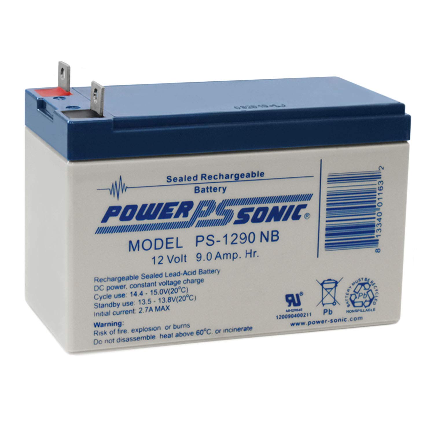 Power Sonic PS-1290NB 12V 9AH SLA Replacement Battery for Generac GP8000E Electric Generator