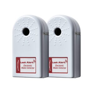 zircon leak alert water leak detector & flood sensor alarm/water leak sensor with dual leak alarms 90db audio/battery powered (2 pack) batteries not included (72311) white