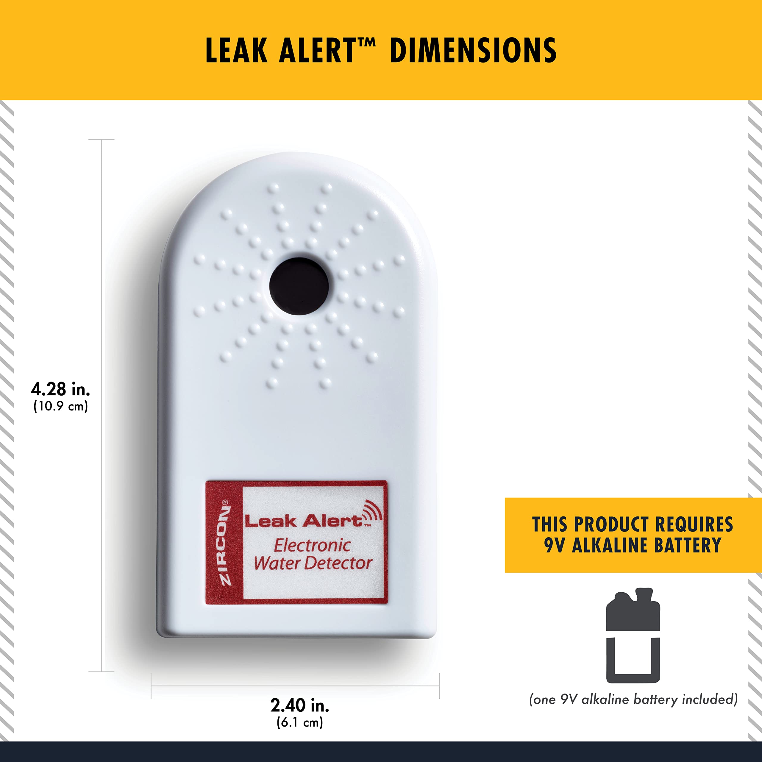 Zircon Leak Alert Water Leak Detector & Flood Sensor Alarm/Water Leak Sensor with Dual Leak Alarms 90Db Audio/Battery Powered (2 Pack) Batteries Not Included (72311) White