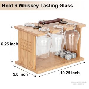 DOUDIZHU Bamboo Whisky Tasting Glass Rack- Compatible with Glencairn Whiskey Glasses Set of 6, Glassware Drying Holder Carrier Bourbon Whiskey Glasses Storage Organizer(Not Include Glasses)