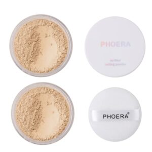 2 pack phoera setting powder,control oil brighten skin color cover blemish whitening face setting loose powder,helps makeup last longer(102 cool beige)