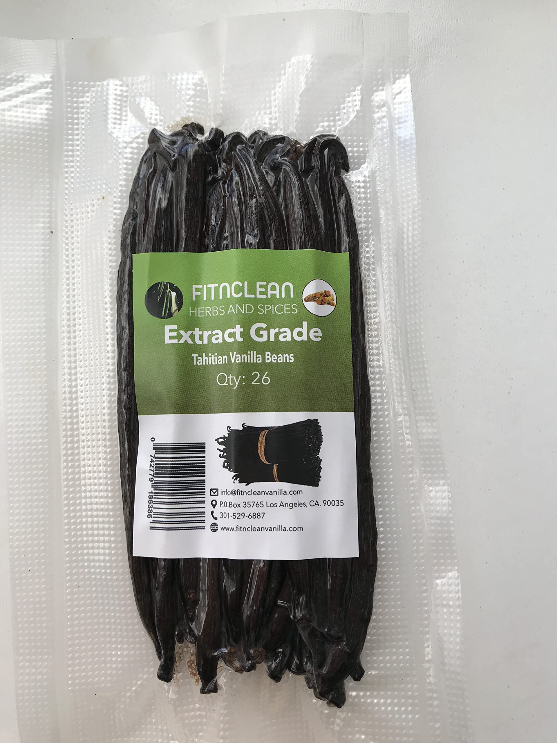 26 Tahitian Vanilla Beans Grade B Extract Exclusive Bulk. 4"-6" Whole NON-GMO PODS by FITNCLEAN VANILLA