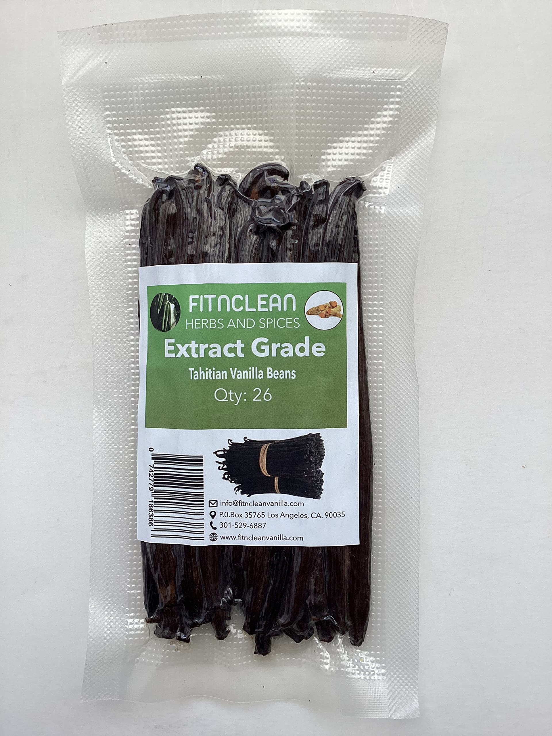 26 Tahitian Vanilla Beans Grade B Extract Exclusive Bulk. 4"-6" Whole NON-GMO PODS by FITNCLEAN VANILLA