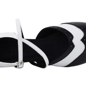 Very Fine Ladies Ballroom Salsa Latin Practice Dance Shoes C6035 & 2008 Black & White Leather Low Heel Comfortable (C6035 Black & White Leather 1.6" Cuban Heel, Numeric_6)