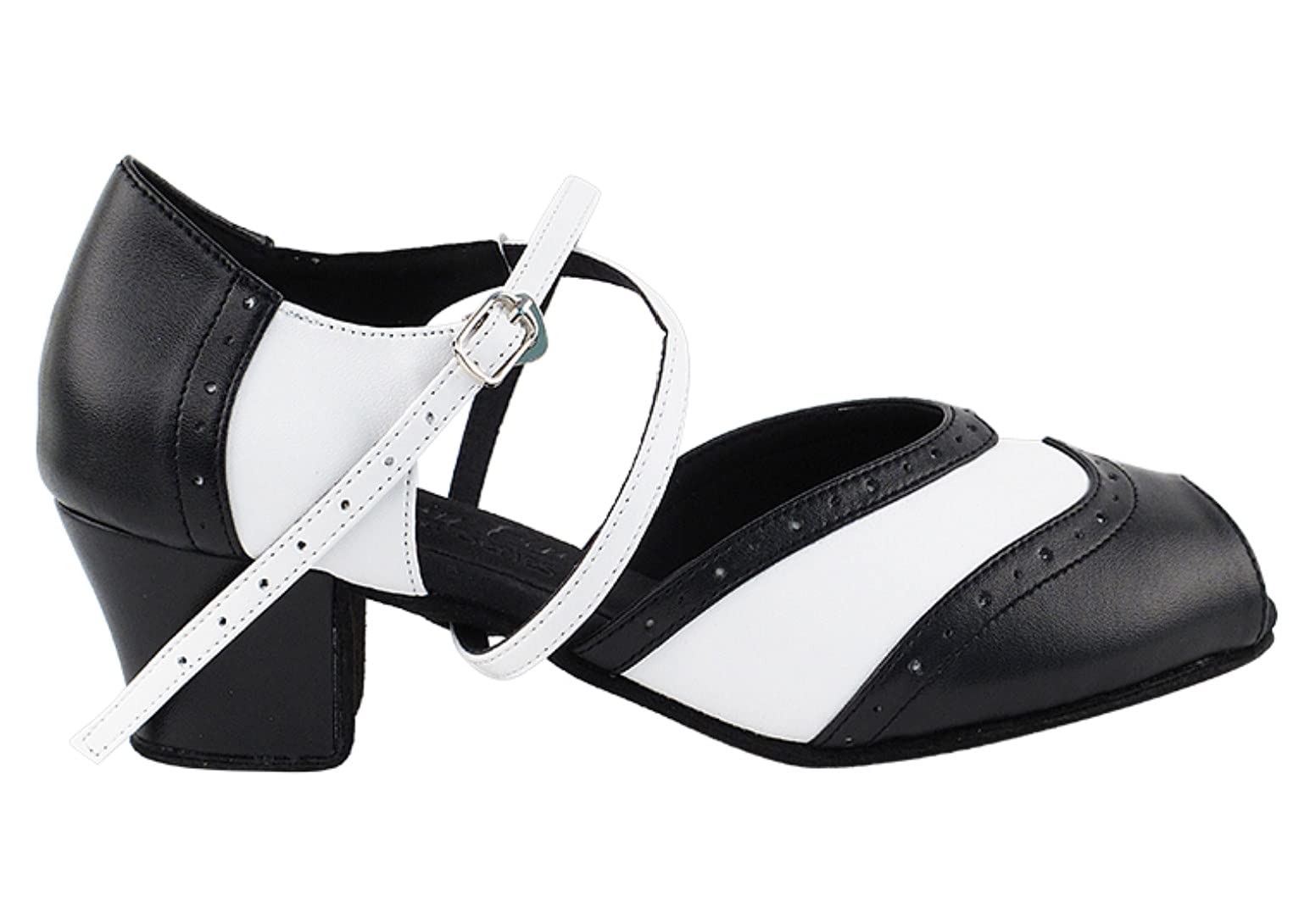 Very Fine Ladies Ballroom Salsa Latin Practice Dance Shoes C6035 & 2008 Black & White Leather Low Heel Comfortable (C6035 Black & White Leather 1.6" Cuban Heel, Numeric_6)