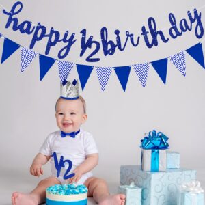 Spakon Glitter Half Birthday 6 Months Happy Birthday Banner Set Happy 1/2 Birthday Baby Boy Girl 1/2 Half Year Cake Topper Triangle Flag Banner 1/2 Birthday Crown Hat Bow Tie (Dark Blue)