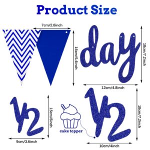 Spakon Glitter Half Birthday 6 Months Happy Birthday Banner Set Happy 1/2 Birthday Baby Boy Girl 1/2 Half Year Cake Topper Triangle Flag Banner 1/2 Birthday Crown Hat Bow Tie (Dark Blue)