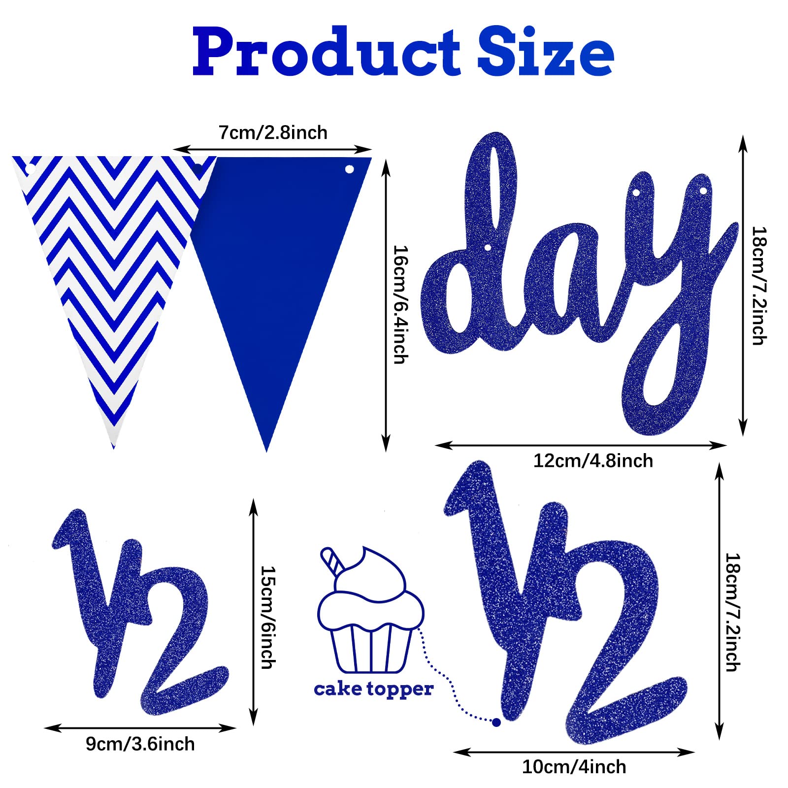 Spakon Glitter Half Birthday 6 Months Happy Birthday Banner Set Happy 1/2 Birthday Baby Boy Girl 1/2 Half Year Cake Topper Triangle Flag Banner 1/2 Birthday Crown Hat Bow Tie (Dark Blue)