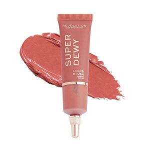 makeup revolution superdewy liquid blush, lightweight buildable & blendable blusher for cheeks, ultra pigmented, vegan & cruelty free, flushing for you, 0.5fl.oz