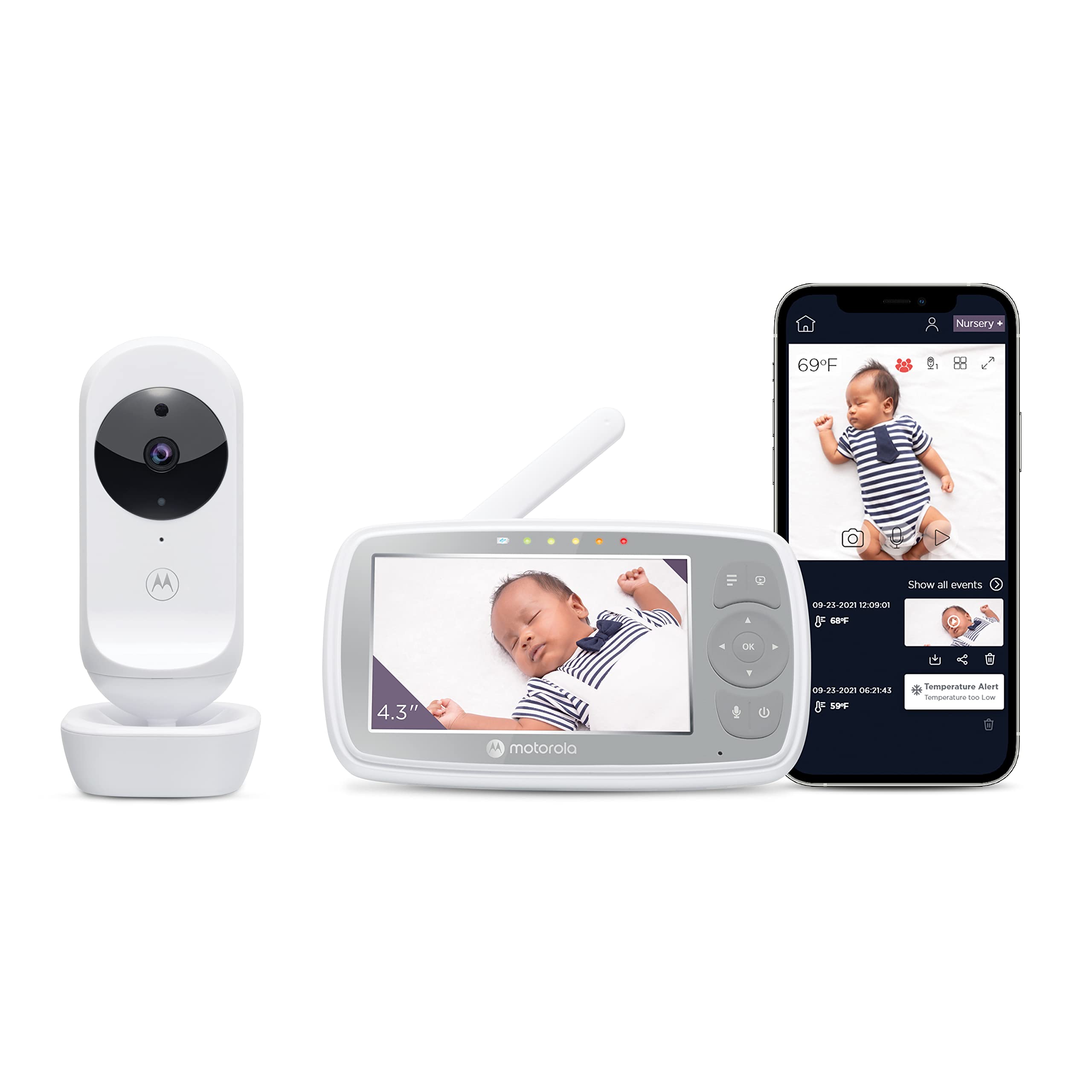 Motorola Baby Monitor VM44 - WiFi Video Baby Monitor with Camera 4.3" HD Screen - Connects to Nursery App, 1000ft Long Range, Two-Way Audio, Remote Pan-Tilt-Zoom, Room Temp, Lullabies, Night Vision