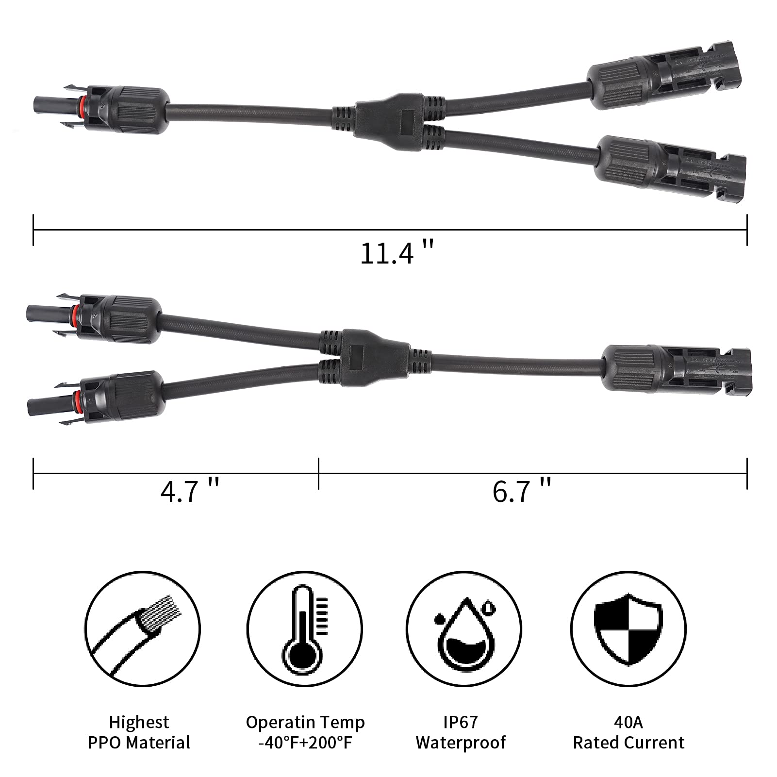 Solar Connector Y Branch Parallel Cable,Solar Panel 1 to 2 Y Cable 40A Wire Male Female 1 Pair, (MFF+FMM,30CM)