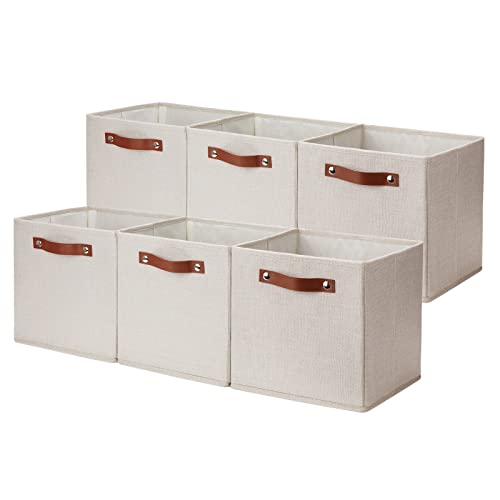 DULLEMELO Baskets for Cube Storage, Toys, Office, Closet Storage Cubes Foldable for Book,Bedroom,Fabric Storage Bin with Handles(Beige,11"x11"x11",6-Pack)