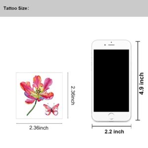 40 Sheets Flowers Temporary Tattoos Small Stickers 3D Rose Peony Lavender Leaf Butterfly Flower Collection Waterproof Fake Tattoos for Women Girl, Watercolor Floral Body Art Tattoo Stickers