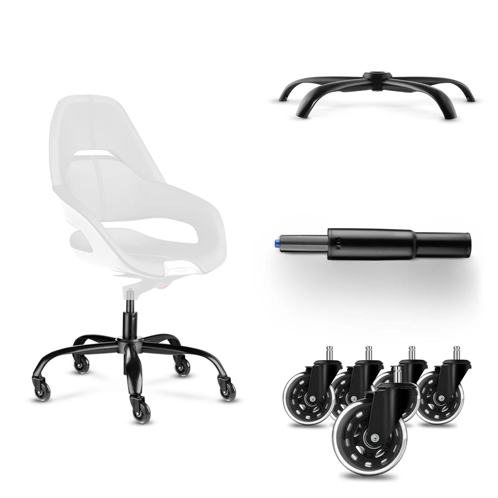 Mastery Mart Office Chair Base Replacement Bundles, Heavy Duty 352LBs, Reinforced to Repair Swivel Gaming Chair Bottom Part with 5 Premium Caster Wheels and Gas Lift Cylinder, 4.7'' Length Extension