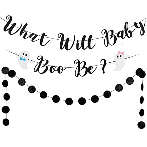 What Will Baby Boo Be Banner with Ghost Garland Halloween Gender Reveal Banner Halloween Baby Shower Banner for Halloween Baby Gender Reveal Decorations