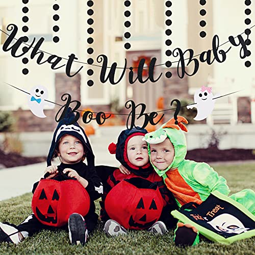 What Will Baby Boo Be Banner with Ghost Garland Halloween Gender Reveal Banner Halloween Baby Shower Banner for Halloween Baby Gender Reveal Decorations