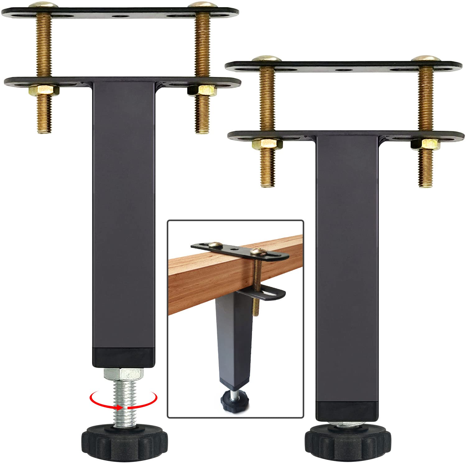 2Pcs Metal Adjustable Height Bed Frame Support Leg, Steel Bed Frame or Wooden Bed Center Slat Support Leg, Sofa Furniture Cabinet Feet Support Leg (7.8“-10.6”)