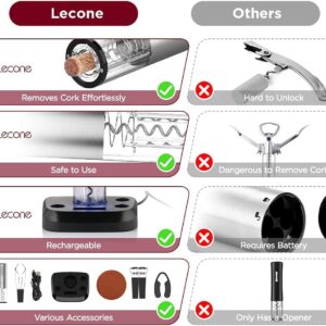 Electric Wine Bottle Opener, Lecone 8-in-1 Electric Wine Opener with Charging Base, Aerator & Pourer, Foil Cutter, 2 Vacuum Stoppers, Coaster & Ice Cubes, Stainless Steel Wine Opener Electric Gift Set