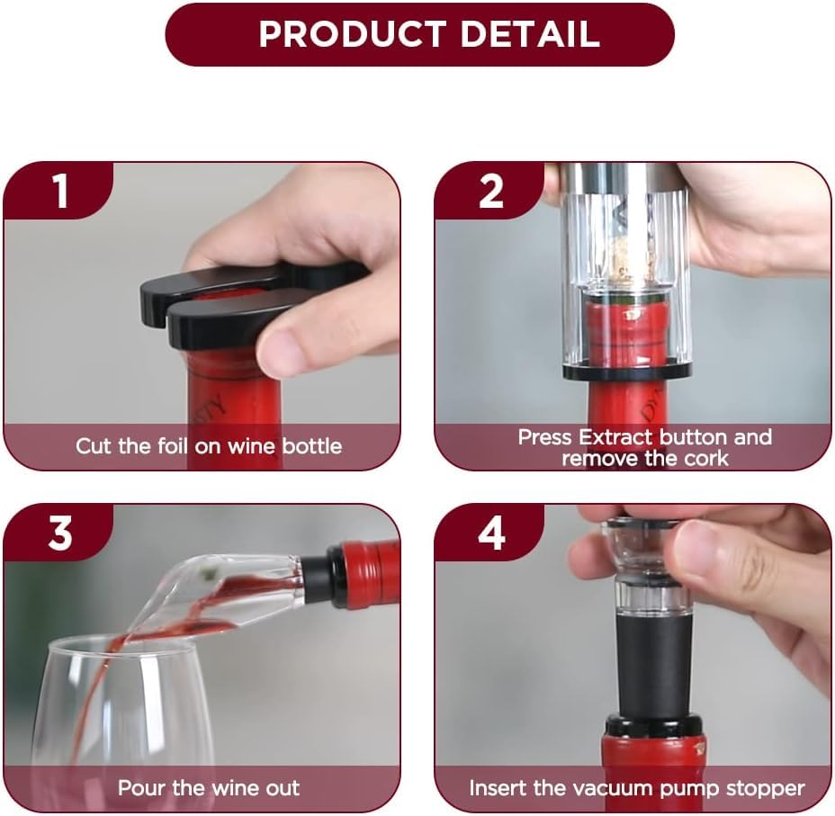 Electric Wine Bottle Opener, Lecone 8-in-1 Electric Wine Opener with Charging Base, Aerator & Pourer, Foil Cutter, 2 Vacuum Stoppers, Coaster & Ice Cubes, Stainless Steel Wine Opener Electric Gift Set