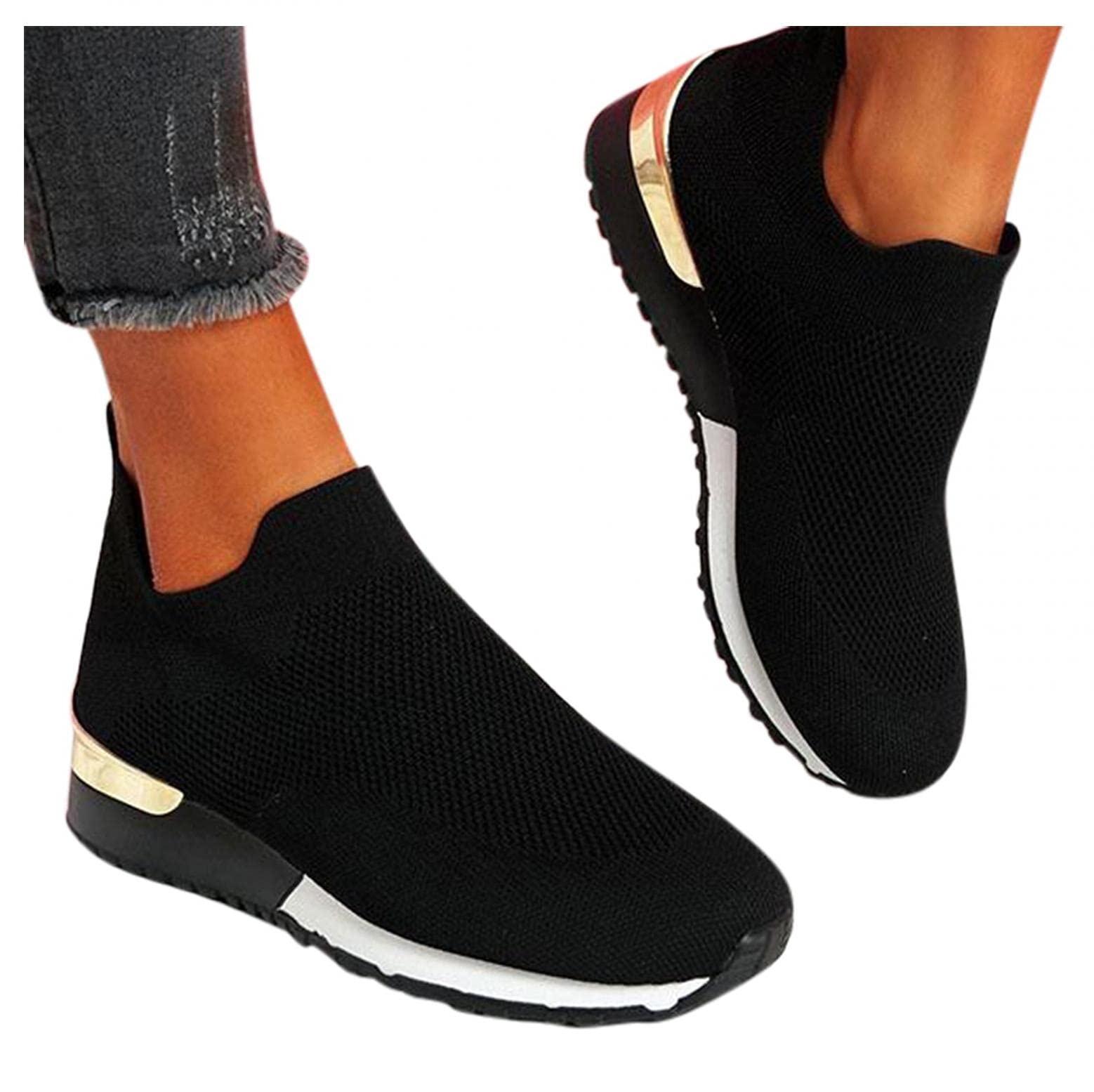 Walking Shoes for Women Sneakers Canvas Slip On Shoes Women Sneakers Lace Up Loafers Lightweight Running Shoes02 Black