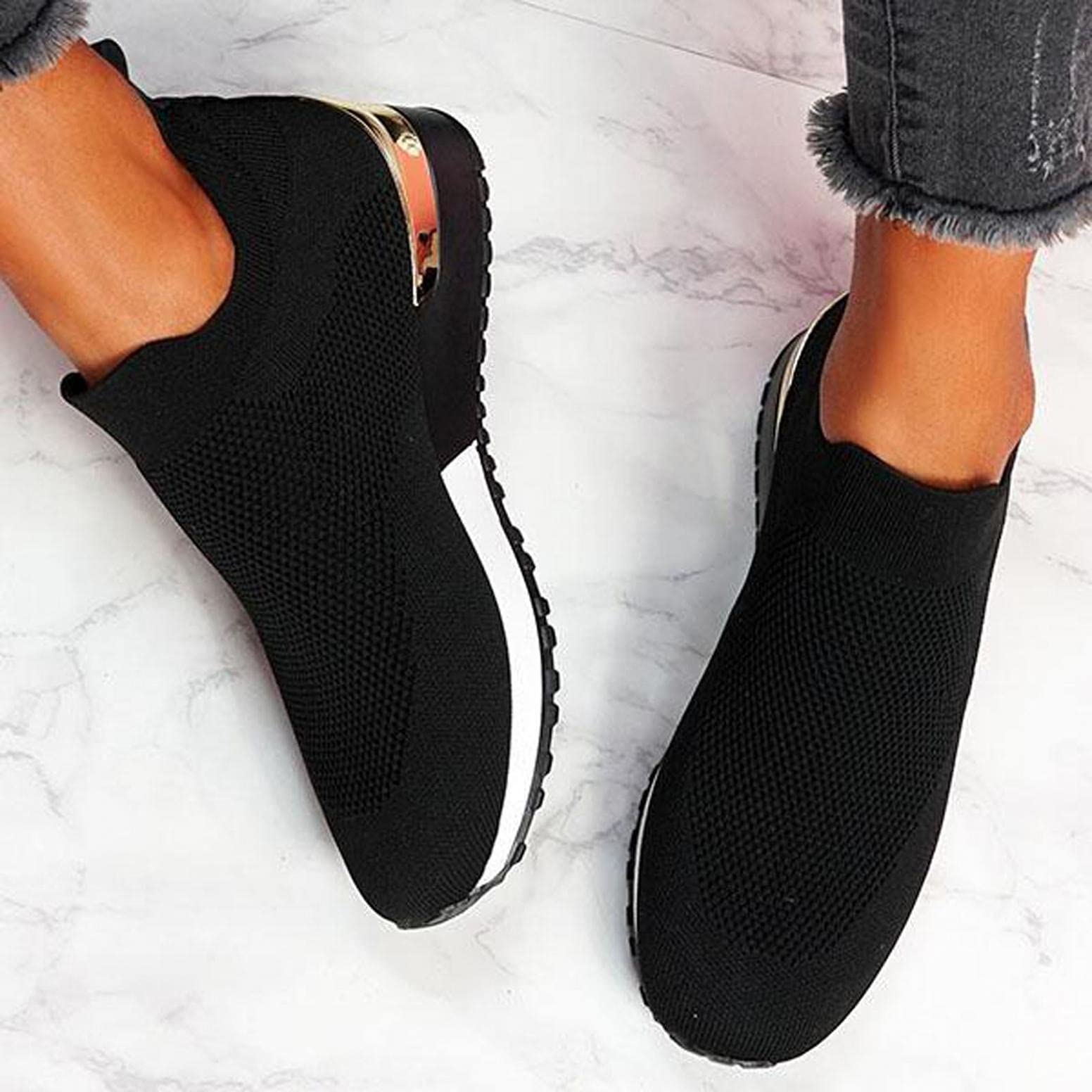 Walking Shoes for Women Sneakers Canvas Slip On Shoes Women Sneakers Lace Up Loafers Lightweight Running Shoes02 Black