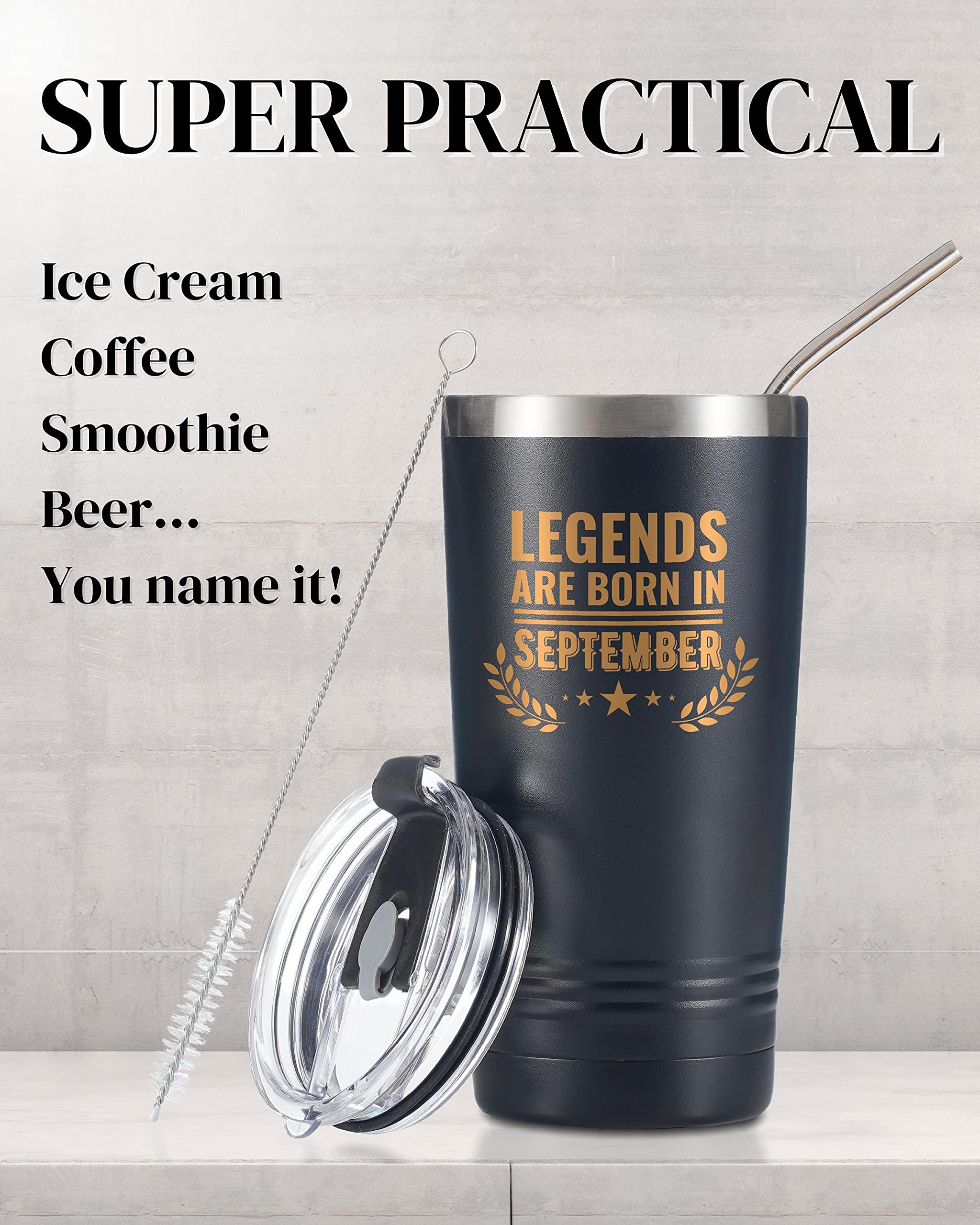 Onebttl Happy Birthday Tumbler For Men, Funny Birthday Gifts For Him, Boyfriend, Son, Husband, Dad, Son, Uncle–20 oz Stainless Steel Coffee Cup With Lid, Legends are Born in September