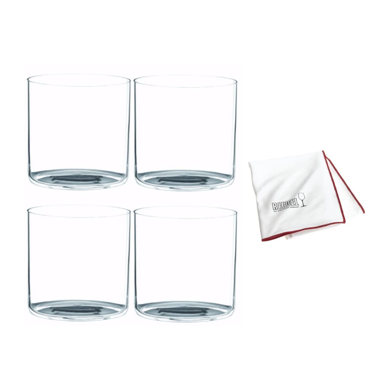 Riedel O Wine Water Tumbler (4-Pack) with Polishing Cloth Bundle (3 Items)