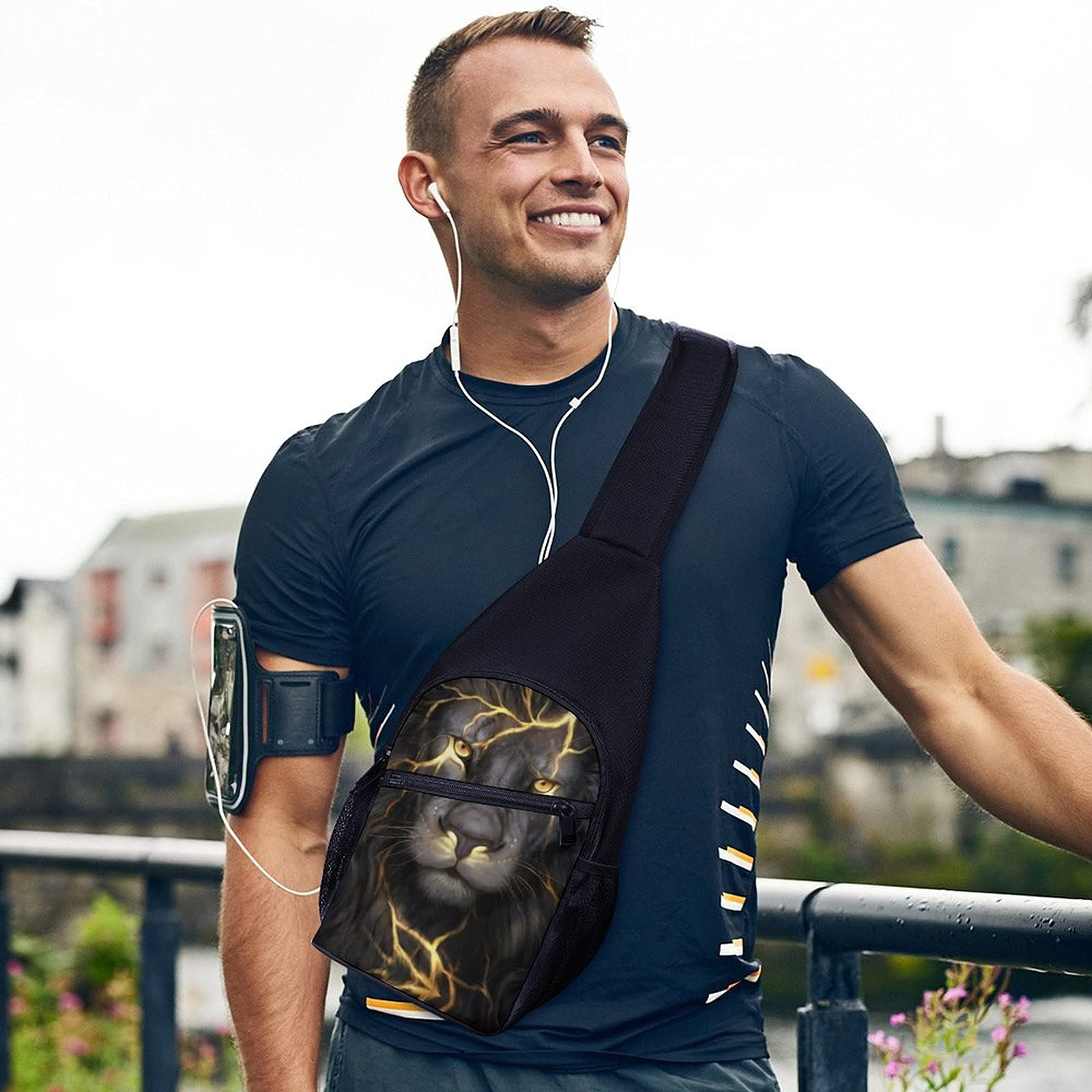 FunnyStar Golden Cool Lion King Paninting Sling Bag Crossbody Backpack Shoulder Chest Daypack For Travel Hiking