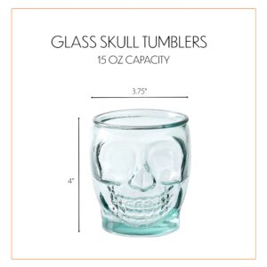 6 Pack - 15 Oz Sugar Skull Glass Tumblers - Set of 6 Creepy Drinking Cups -15 oz, Witchy Gifts, Goth Gifts For Women, Spooky Gifts - Gothic Kitchen Decor, Witchy Barware Skull Jar