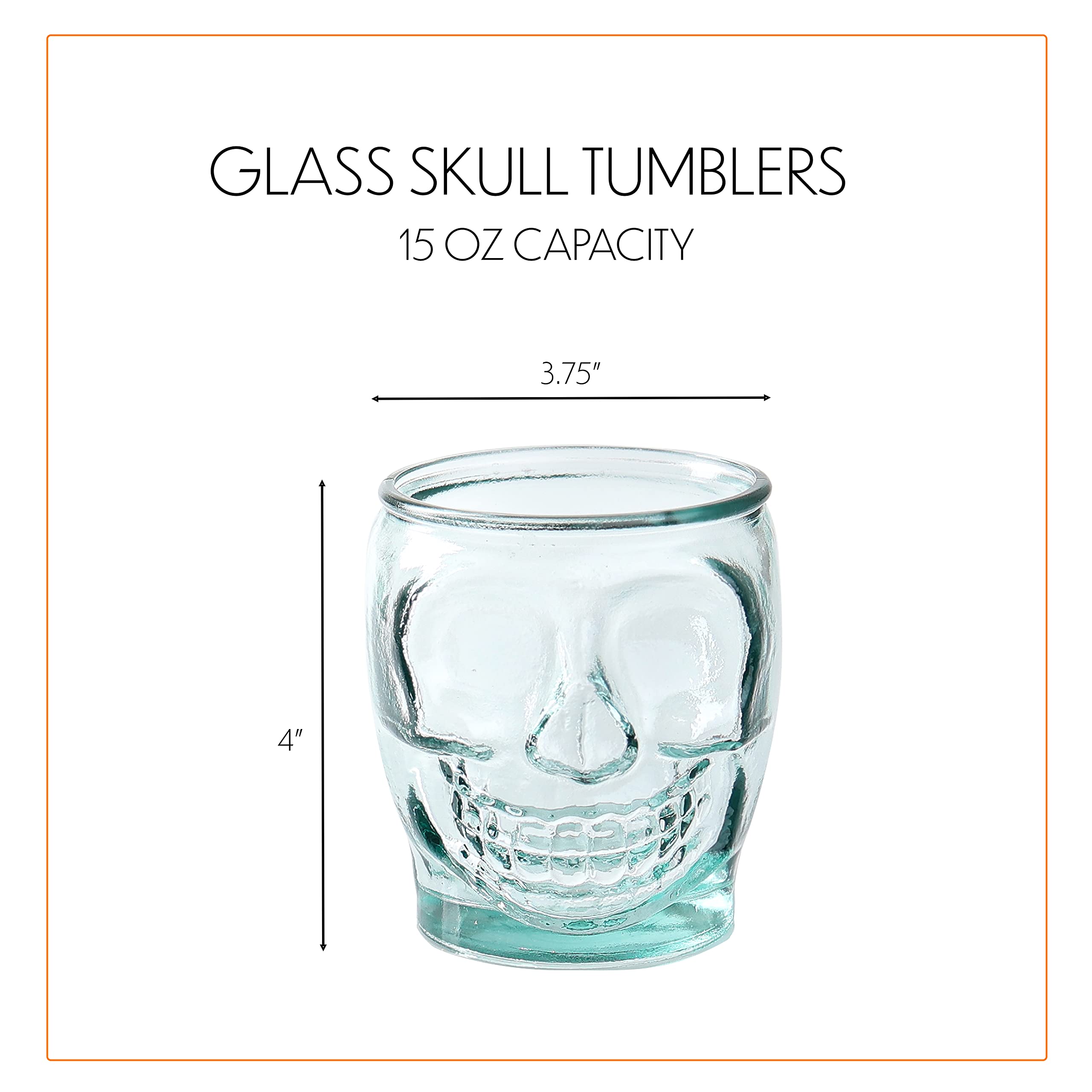 6 Pack - 15 Oz Sugar Skull Glass Tumblers - Set of 6 Creepy Drinking Cups -15 oz, Witchy Gifts, Goth Gifts For Women, Spooky Gifts - Gothic Kitchen Decor, Witchy Barware Skull Jar