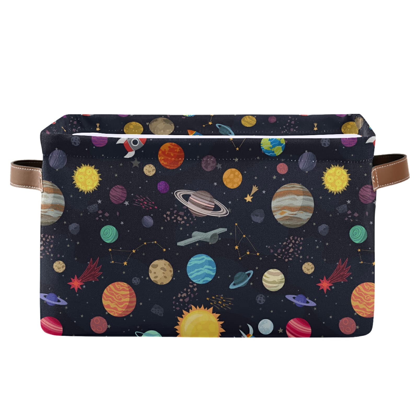 xigua Carton Space Spaceships Rectangular Storage Bin Canvas Square Storage Basket with Handles for Home,Office,Books,Nursery,Kid's Toys,Closet & Laundry