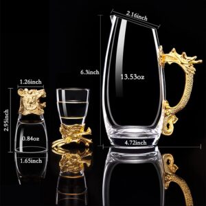 YingXue Chinese Zodiac Whiskey Glasses Set of 12 and Dragon Handle Wine Splitter Set, Crystal Glass Whiskey Liquor Cups, Zodiac Animal Head Triangular Stability Cup Base Holder, PU Suitcase Packed