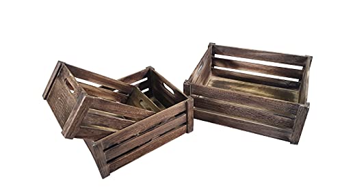 Admired By Nature Wooden Crates Storage Container, Rustic Light Brown Set of 3, Farmhouse Style Decorative Baskets for Home Decor, Rustic Decor, Nesting Stackable Organizers, Distressed Wood Crates