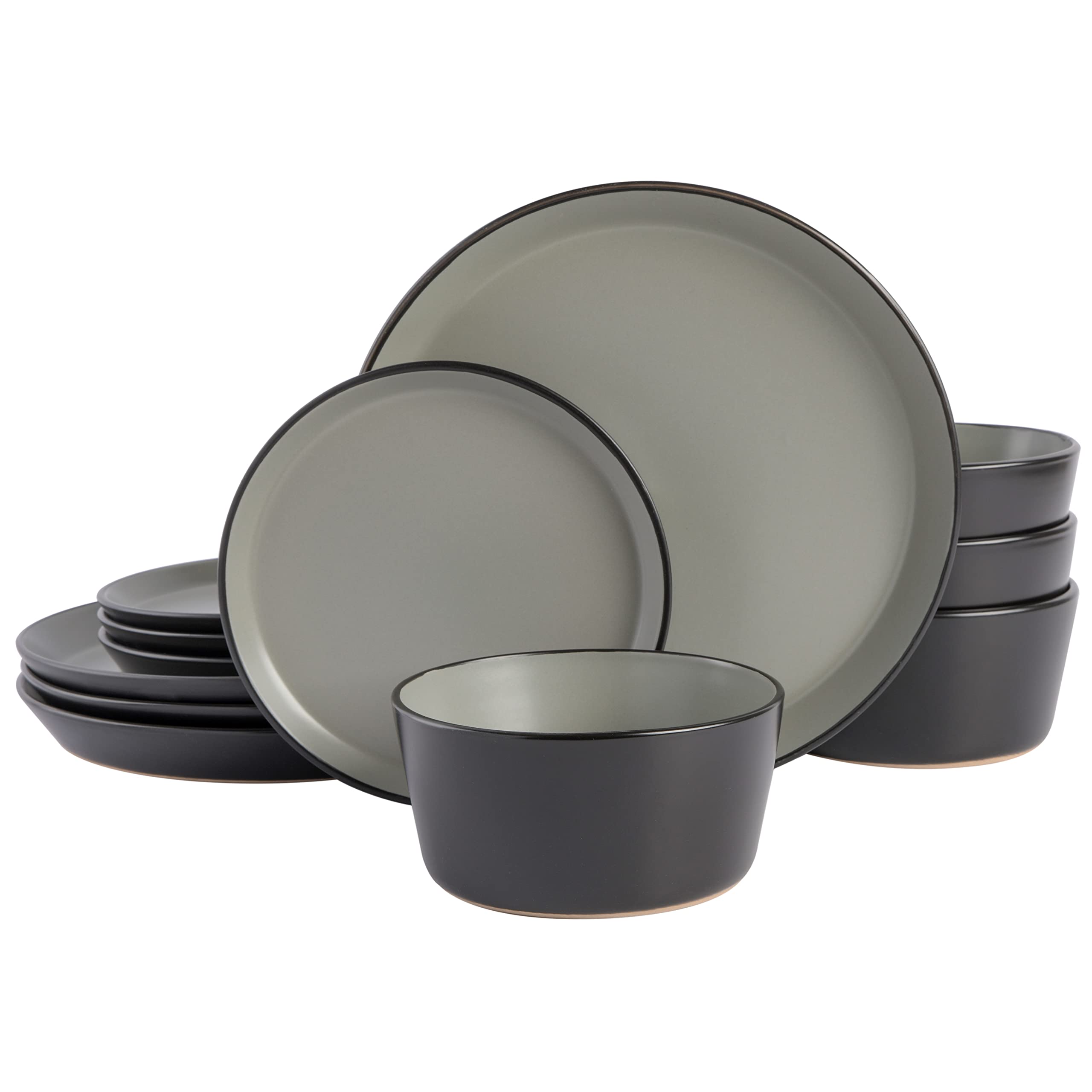 Gibson Soho Lounge Sofia Coupe Stoneware Dinnerware Set, Service for 4 (12pcs), Grey