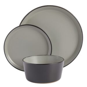 Gibson Soho Lounge Sofia Coupe Stoneware Dinnerware Set, Service for 4 (12pcs), Grey