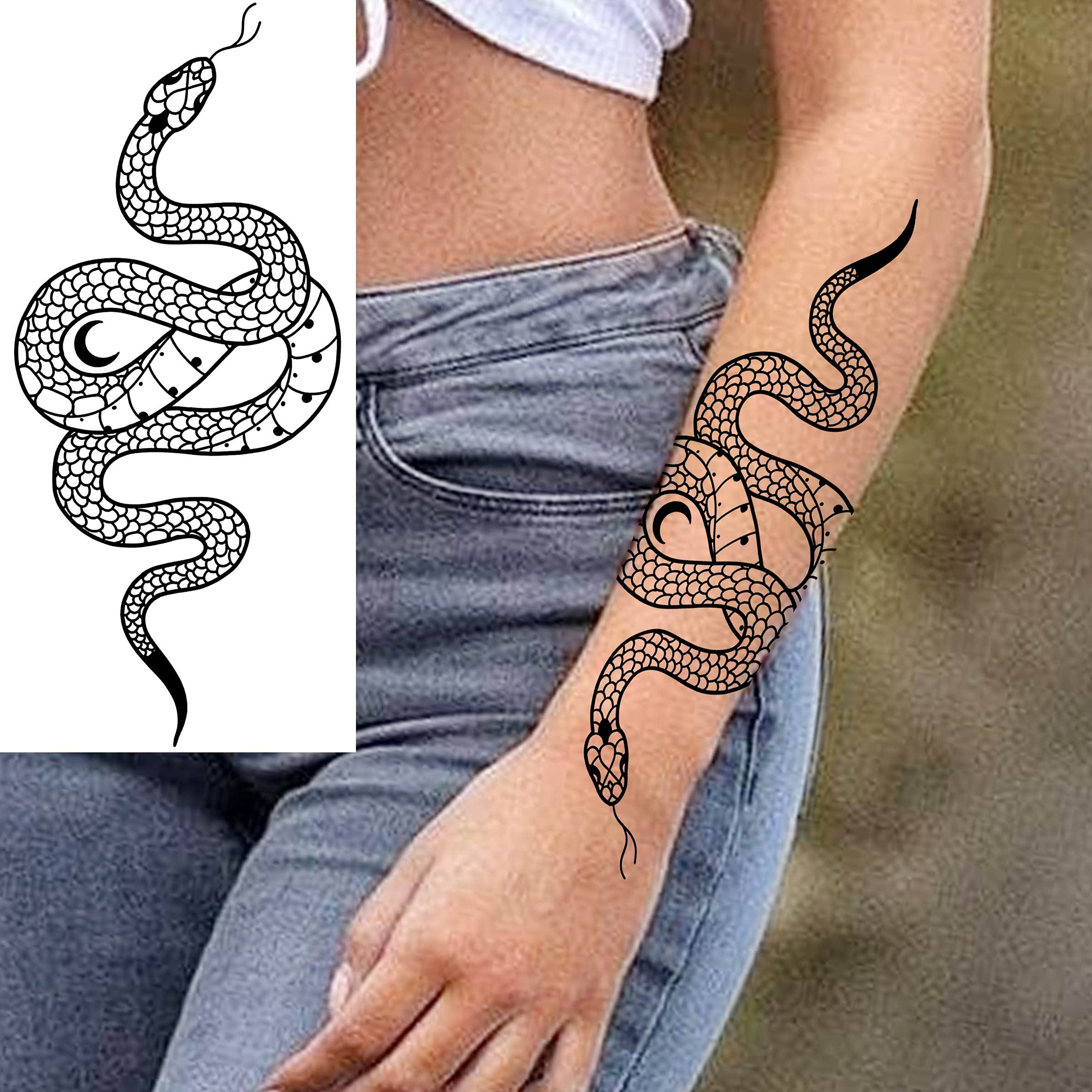 Goromon 10 Sheets Realistic Snake Temporary Tattoos For Women Men Forearm Arm Sexy 3D Tribal Cobra Mamba Viper Serpent Tattoos Temporary Adults Kids Fake Tattoos Sticker Black Sword Rose Flower Tatoos