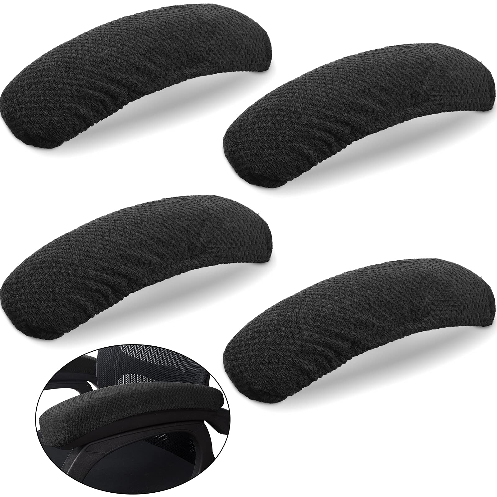 4 Pieces Office Chair Arm Covers Removable Office Chair Cover Stretch Armrest Cover Washable Polyester Armrest Pads Wheelchair Arm Rest Slipcovers for Home Office Chairs (Black)