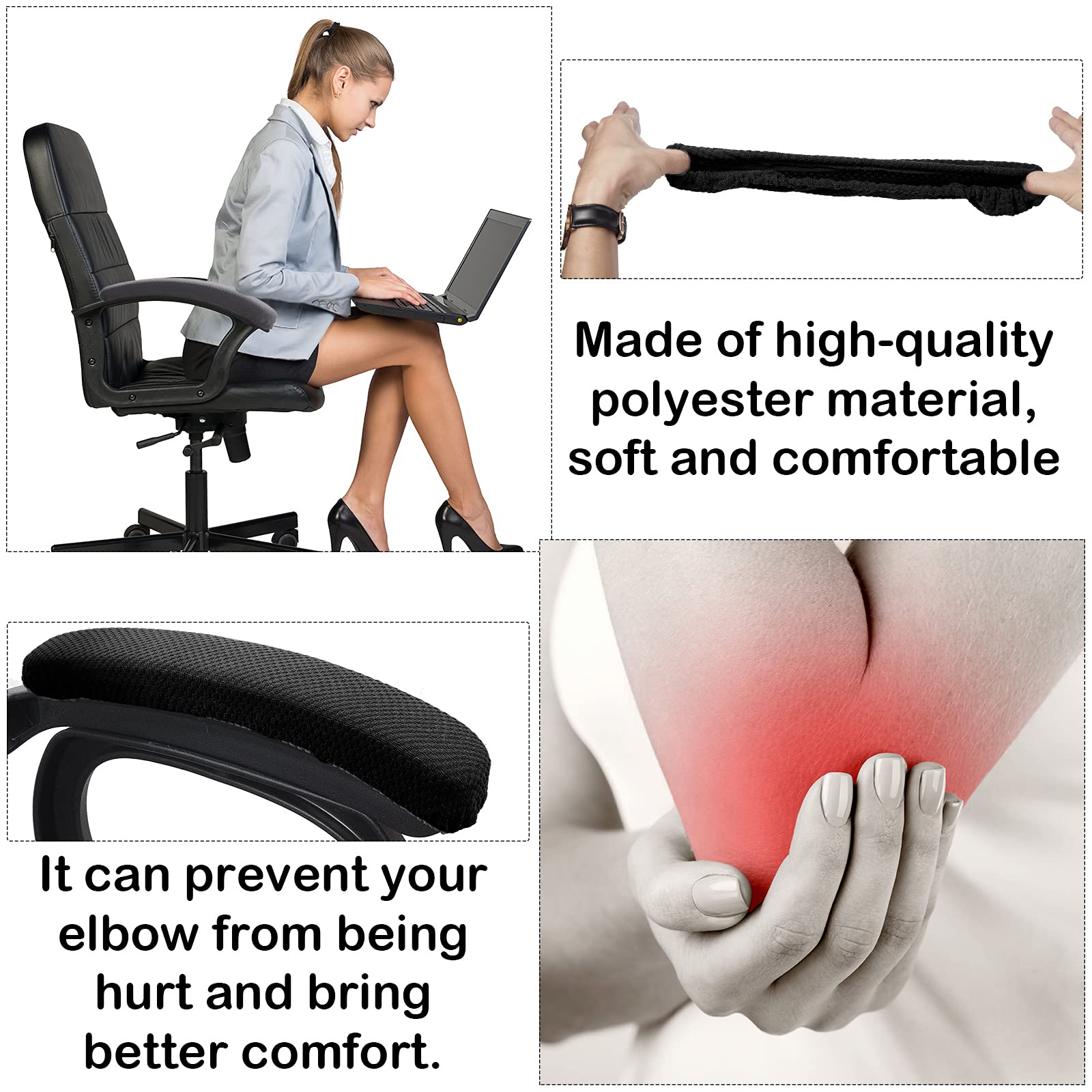 4 Pieces Office Chair Arm Covers Removable Office Chair Cover Stretch Armrest Cover Washable Polyester Armrest Pads Wheelchair Arm Rest Slipcovers for Home Office Chairs (Black)